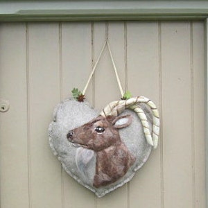 Large Heart Wreath, Needle Felted Ibex / Steinboch /goat Heart Hanging ...