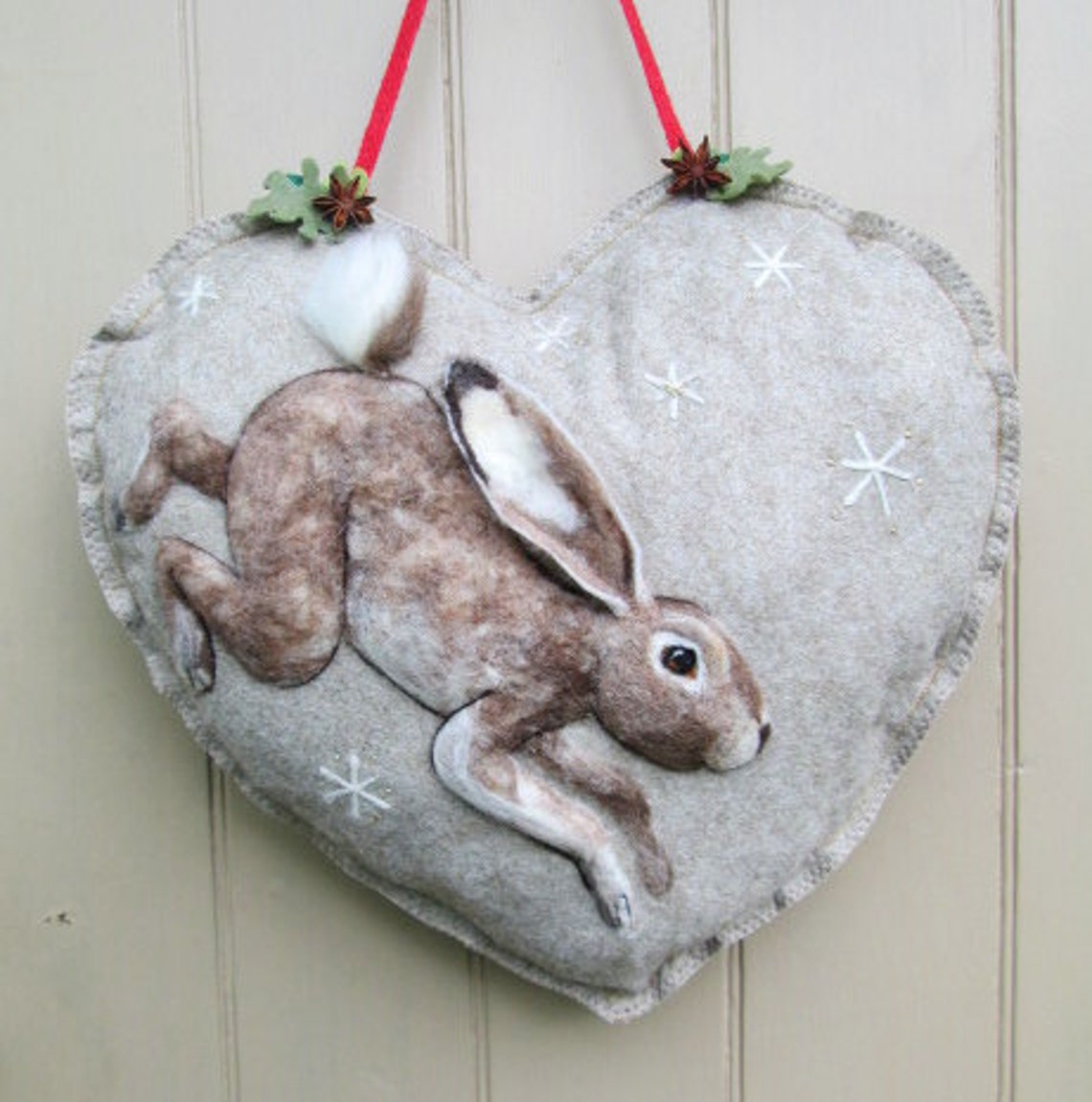 Large Heart Wreath Needle Felted Rabbit on Heart Hanging | Etsy