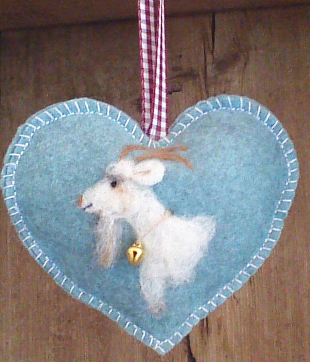 Heart Shaped Hanging Ornament, Needle Felted Goat With Goatee Tree ...