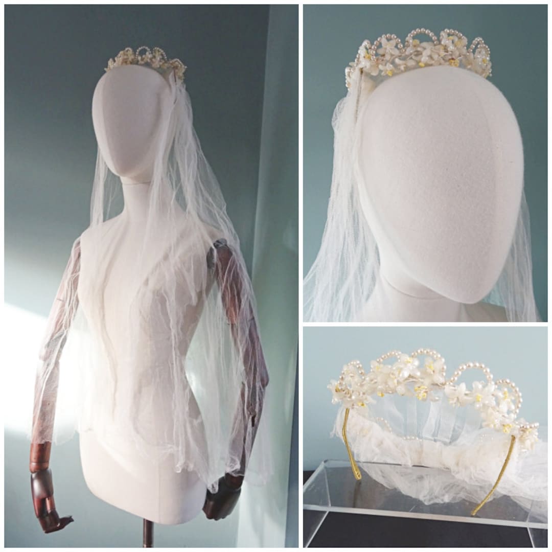 Vintage Wedding Veil Headdress Lace Wax Blossom Flowers Bridal Tiara ...