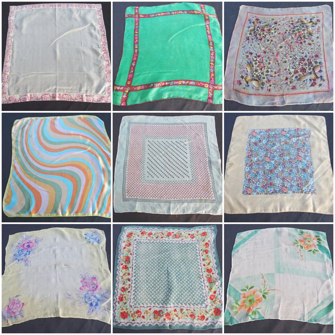 Vintage Handkerchief Hanky 1930s 1950s Printed Floral Brightly Coloured ...