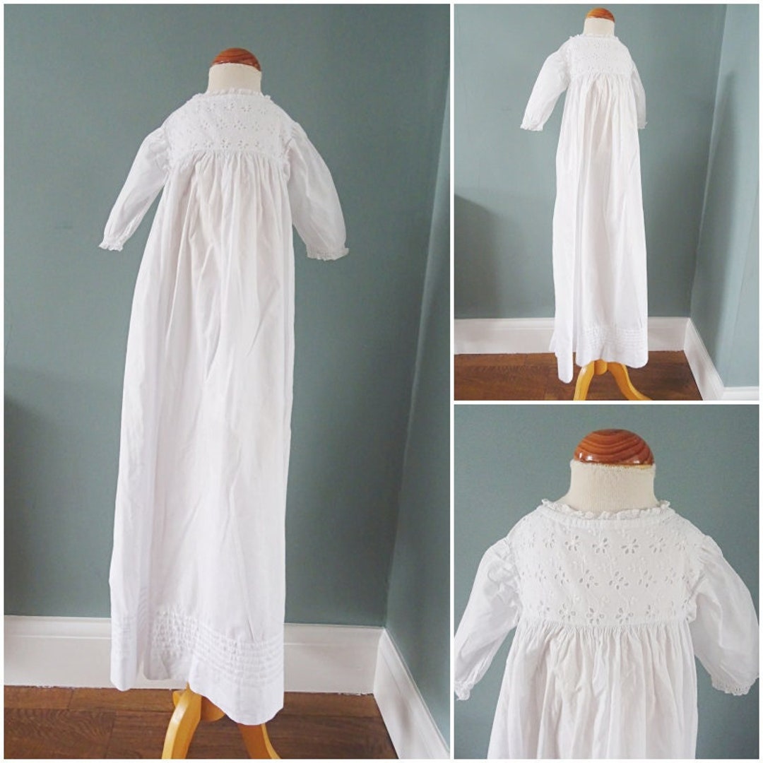 Antique Babys Dress Gown Victorian White Cotton Embroidered Lace Babies ...