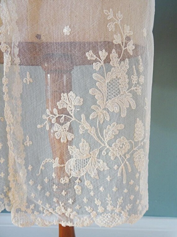 Antique Lace Stole Shawl Victorian Irish Tambour Embr… - Gem