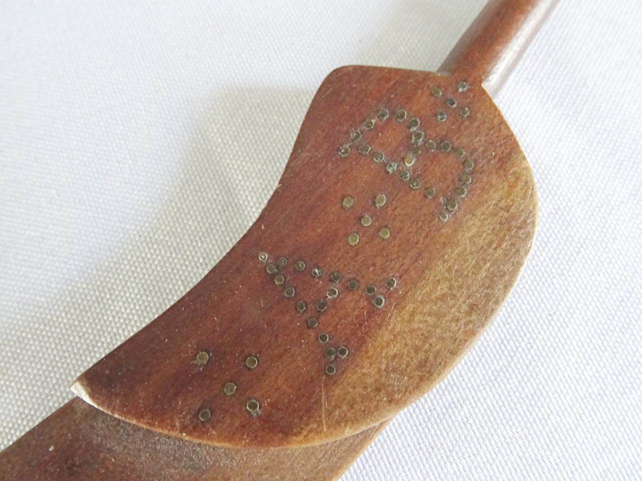 Antique Knitting Sheath Childs Miniature Goose Wing Card Wood Inlaid ...