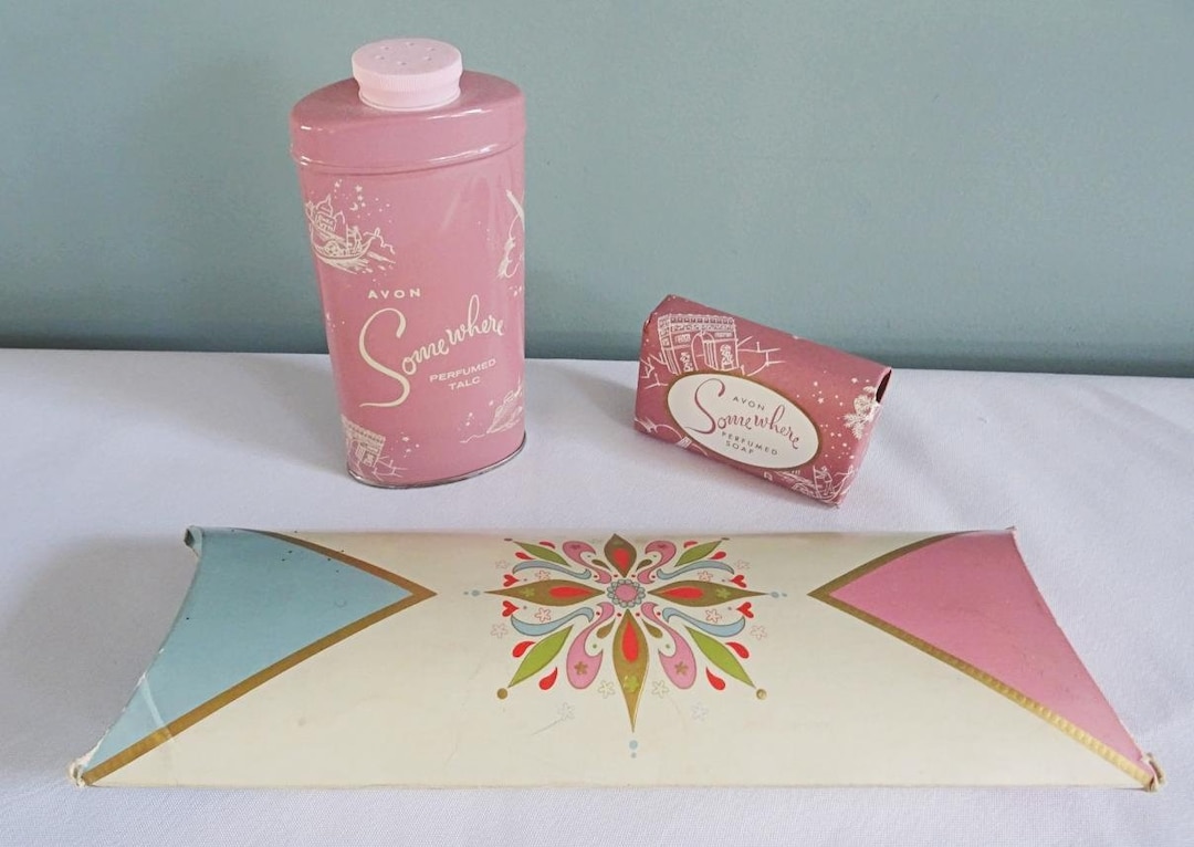 Vintage Avon Somewhere Gift Set 1950s Perfumed Talc Talcum Powder Soap ...
