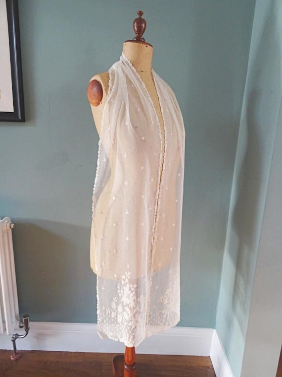 Antique Lace Stole Shawl Victorian Irish Tambour Embr… - Gem