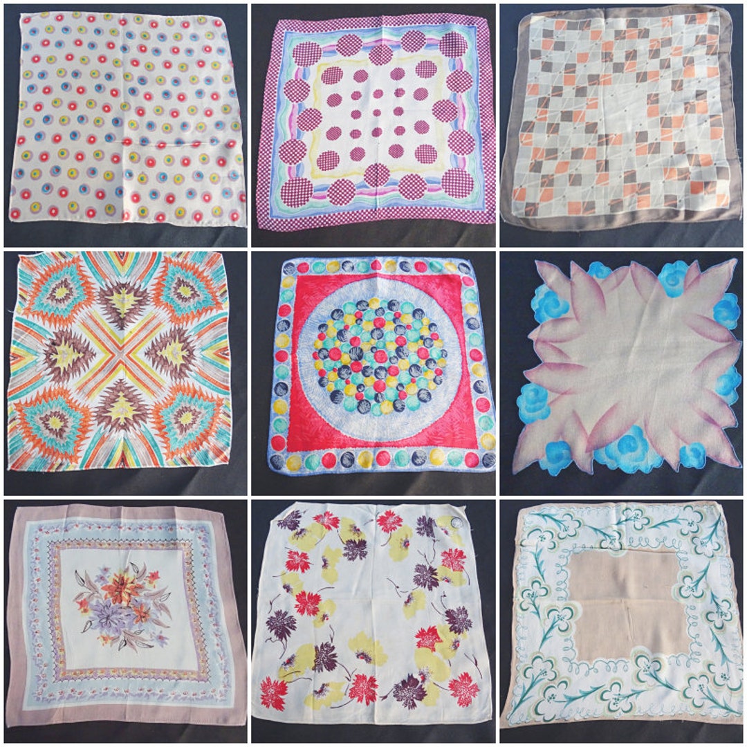 Vintage Handkerchief Hanky 1930s 1950s Printed Floral Brightly Coloured ...