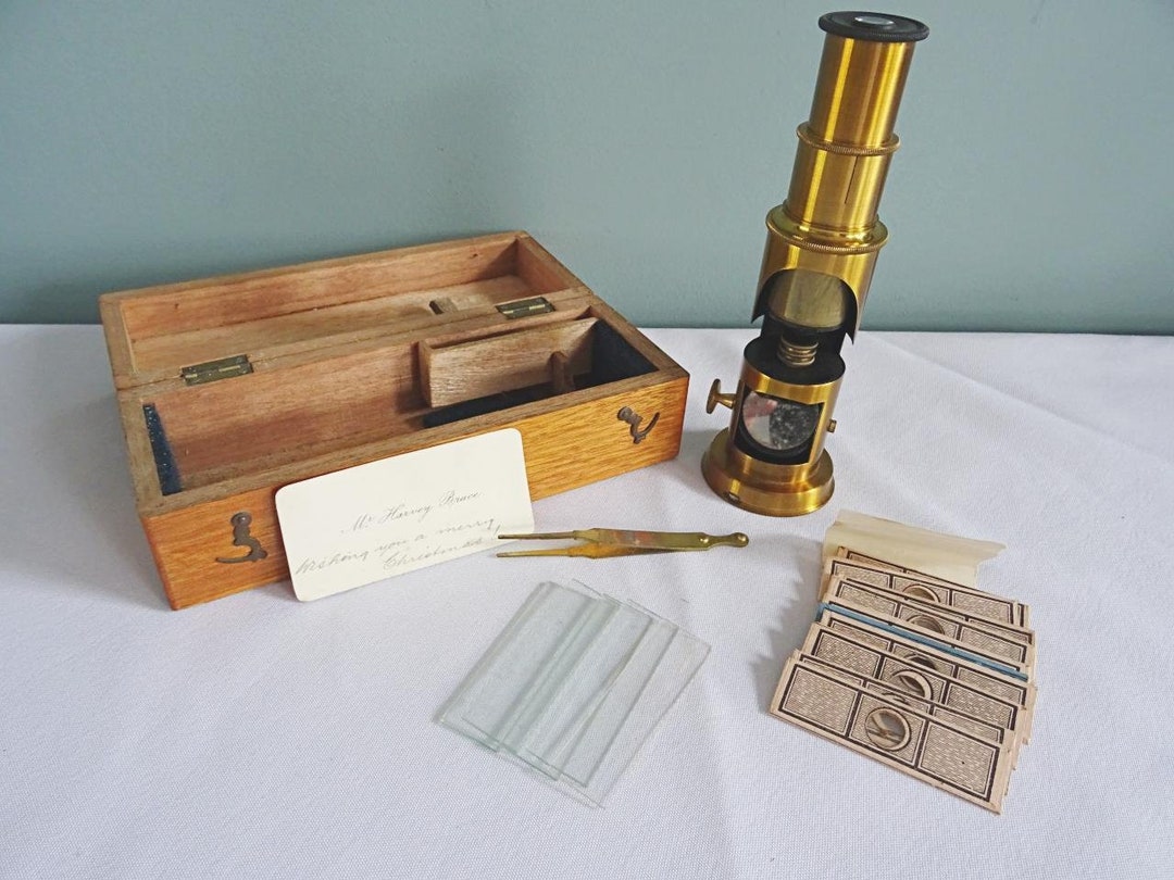 Antique Brass Microscope Victorian Field Travel Boxed Slides - Etsy