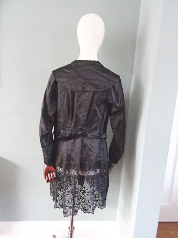 Antique Edwardian Jacket Coat Black Satin Lace Embroi… - Gem
