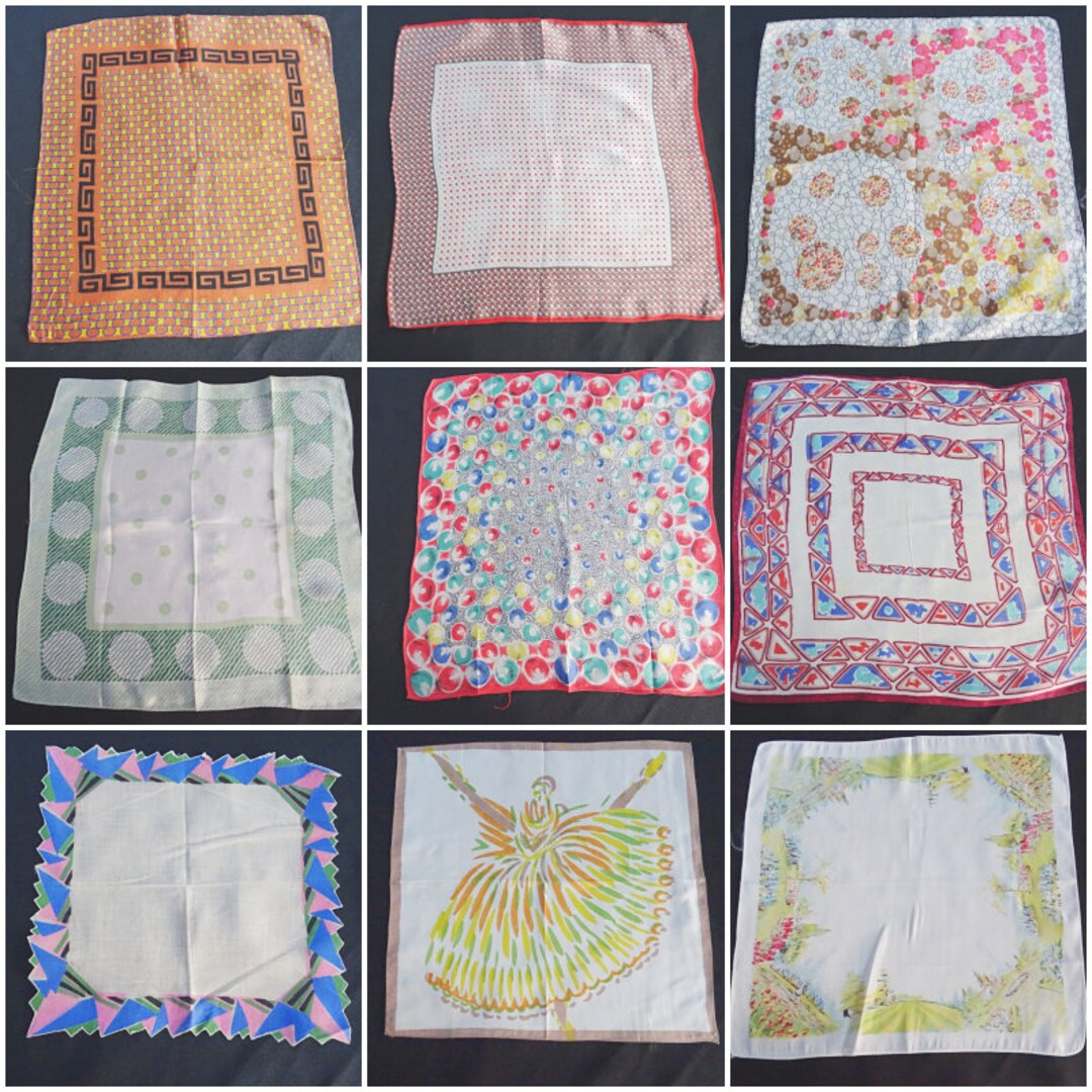 Vintage Handkerchief Hanky 1930s 1950s Printed Floral Brightly Coloured ...