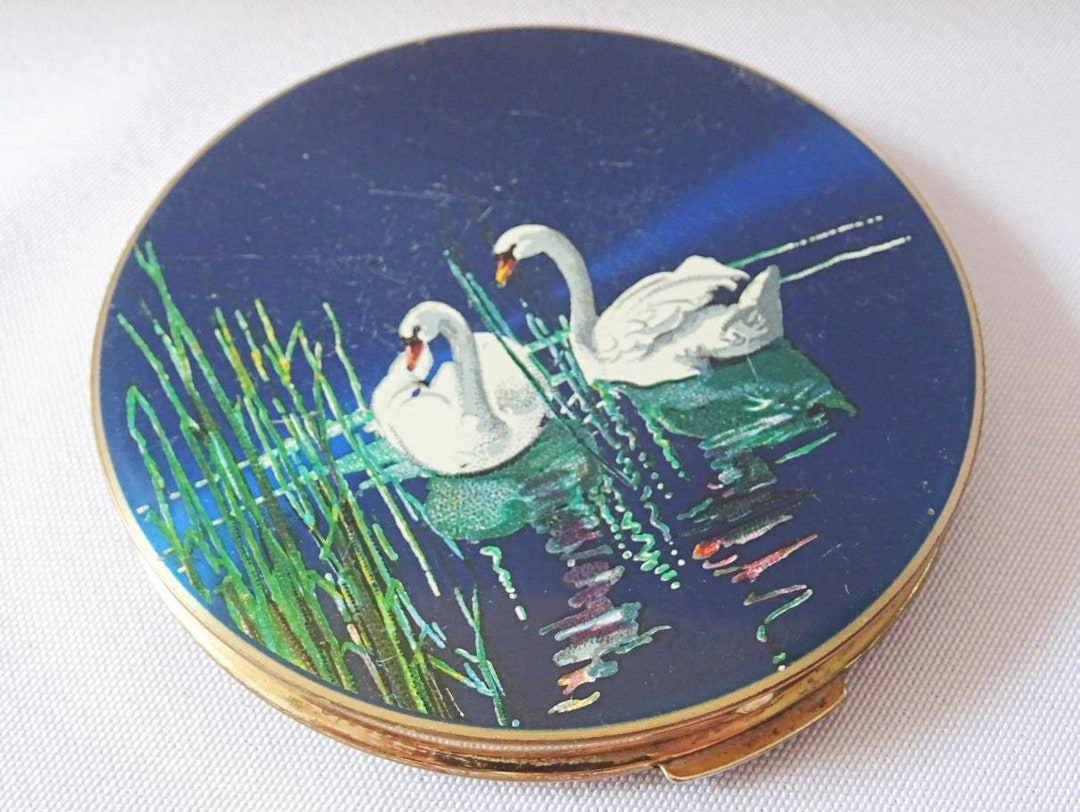 Vintage Stratton Compact 1950s Gilt Blue Enamel Ladies Powder Swans ...