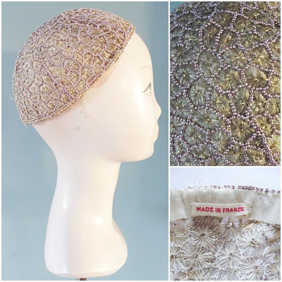 Antique 1920s Skull Cap Hat Flappers Beadwork Beaded Gold French Ladies ...
