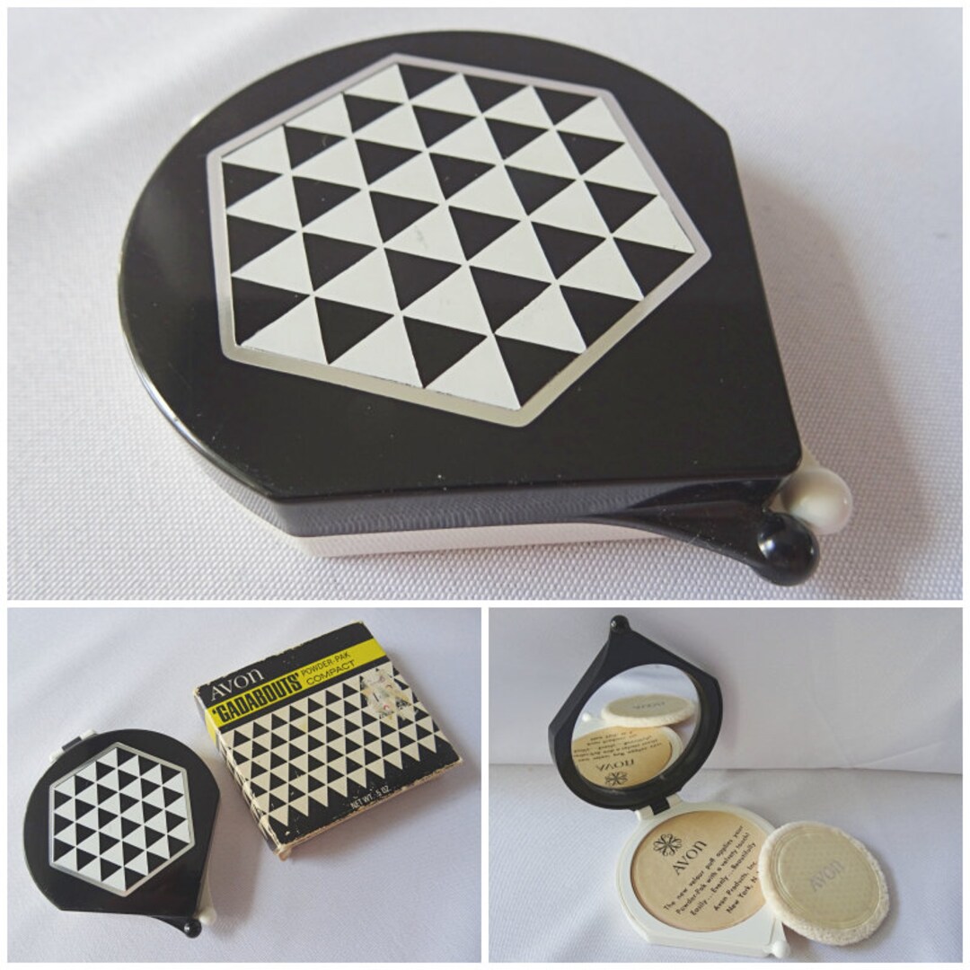 Vintage Avon Compact Gadabouts 1960s Black White Plastic Ladies Unused ...