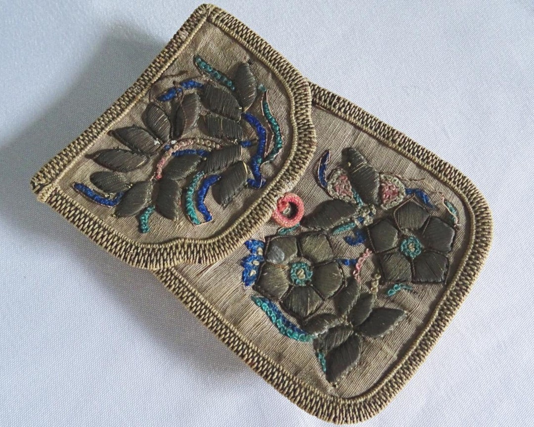 Antique Chinese Coin Belt Purse Qing Dynasty Gilt Embroidered 19th ...