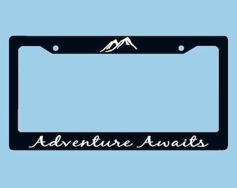 Adventure Awaits License Plate Frame Mountains Arrows | Etsy