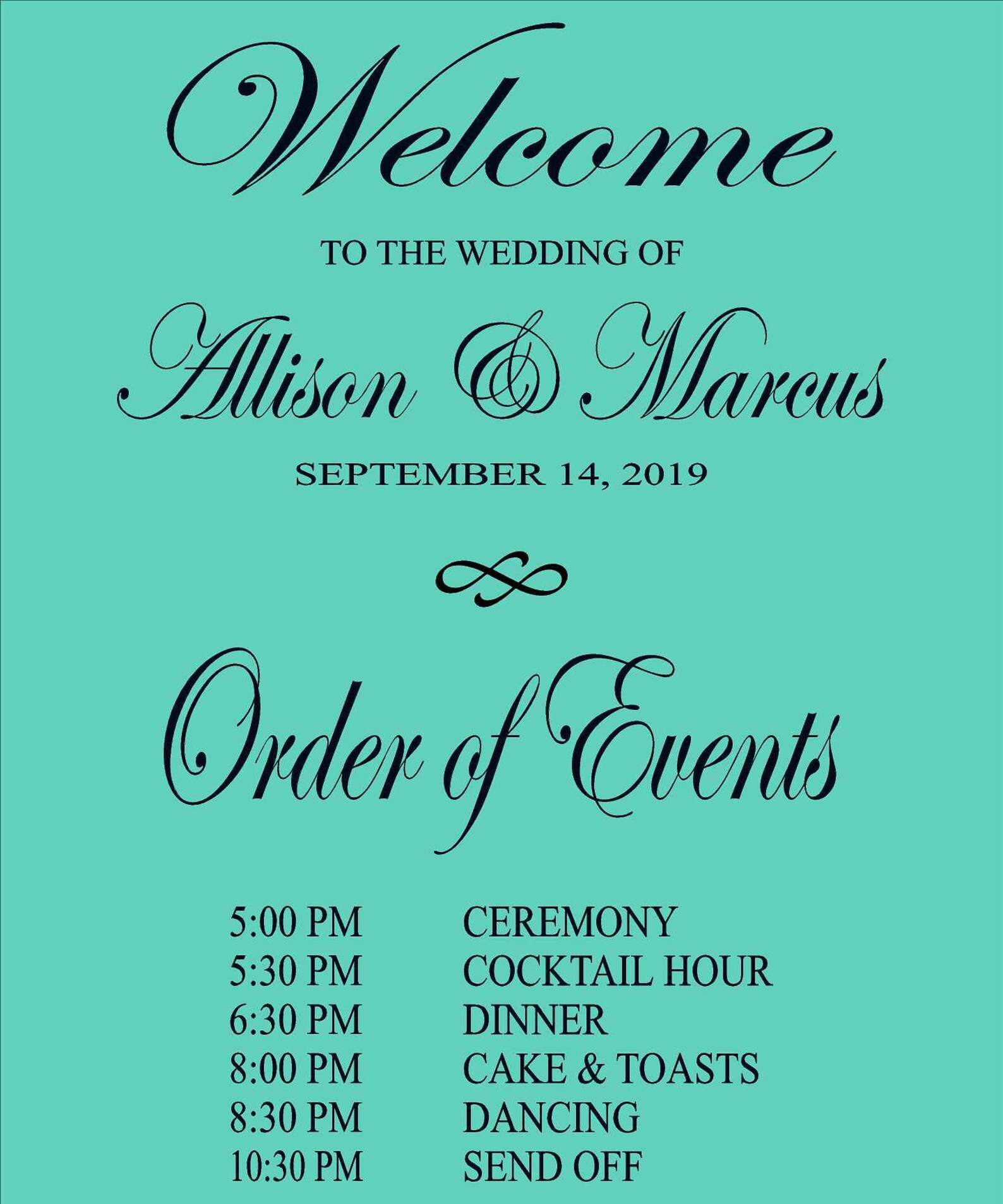 Wedding Order of Events Decal Wedding Itinerary Decal | Etsy