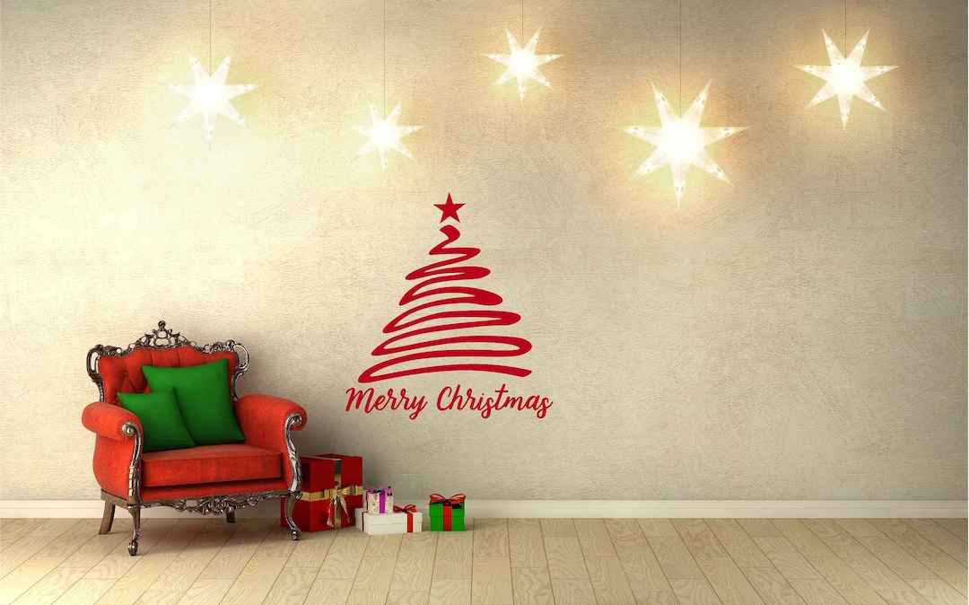 Merry Christmas Wall Decal | Christmas Decal | Christmas Tree Decal ...