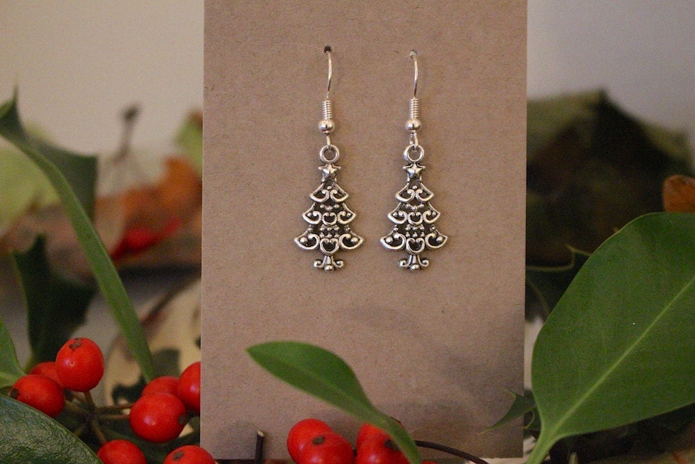 Christmas Tree Earrings Christmas Earrings Silver Christmas - Etsy