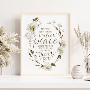 Perfect Peace Scripture Verse Inspirational Watercolor Print - Isaiah ...