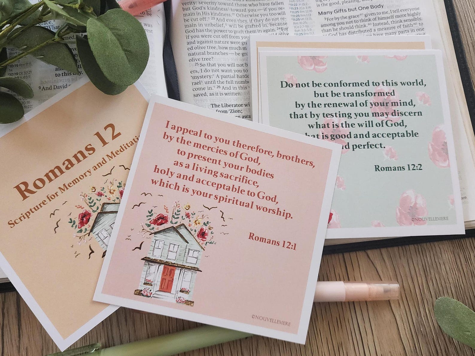 Verse Cards Set of 21, Community Pack - Romans 12, Watercolor Floral ...