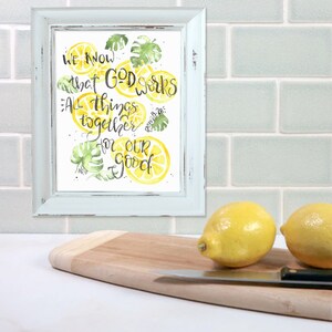 Lemons Scripture Verse Watercolor Print - Romans 8:28, Handlettering ...