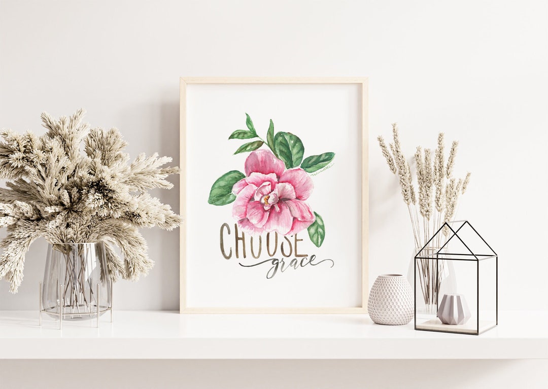 Choose Grace Quote Watercolor Camellia Flowers - Botanical Art ...