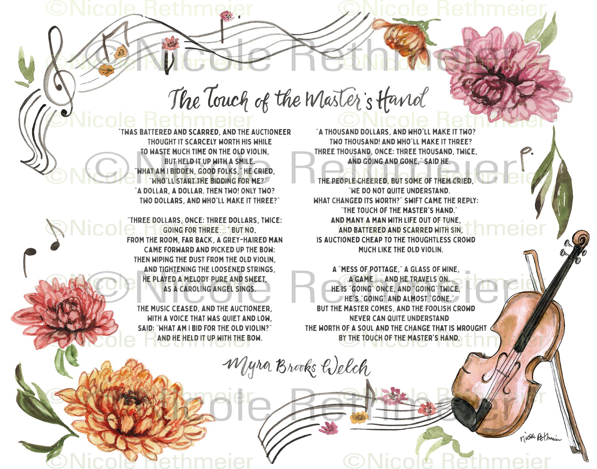 Touch of the Master's Hand Watercolor Print - Violin and Chrysanthemum ...