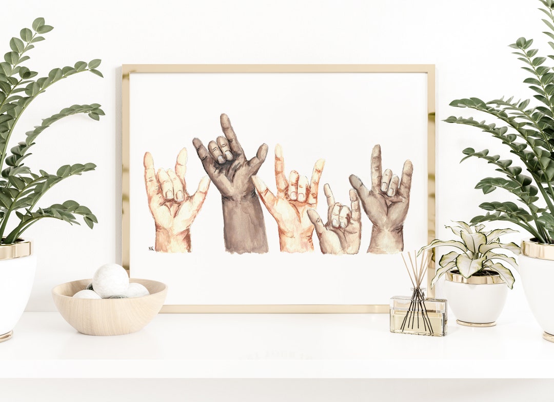 Sign Language I Love You Hands Watercolor Print, ASL Hands ...