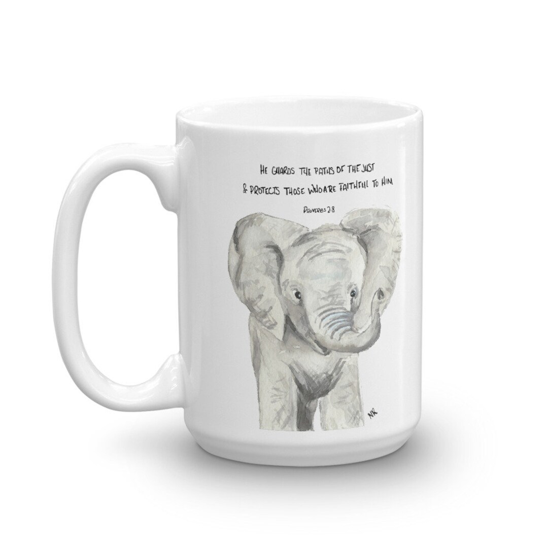 Elephant Bible Verse Watercolor Handlettering Mug - Proverbs 2:8 | He ...
