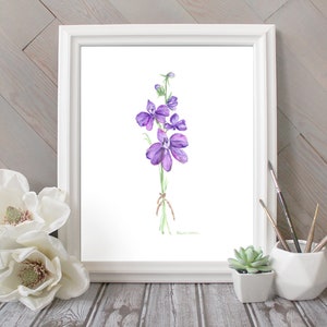 Watercolor Larkspur Flowers - Botanical Art Watercolor, Birth Month ...