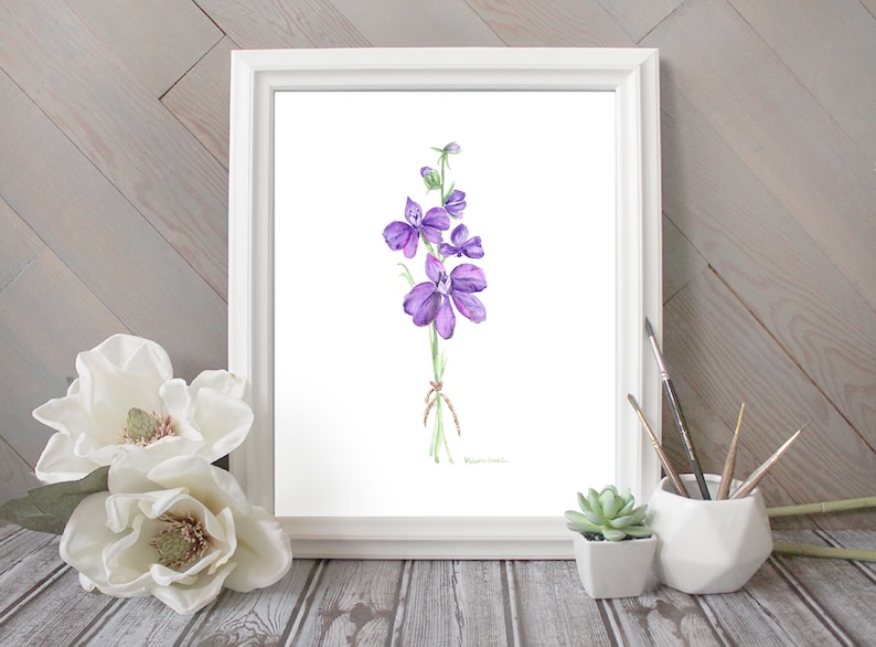 Watercolor Larkspur Flowers - Botanical Art Watercolor, Birth Month ...