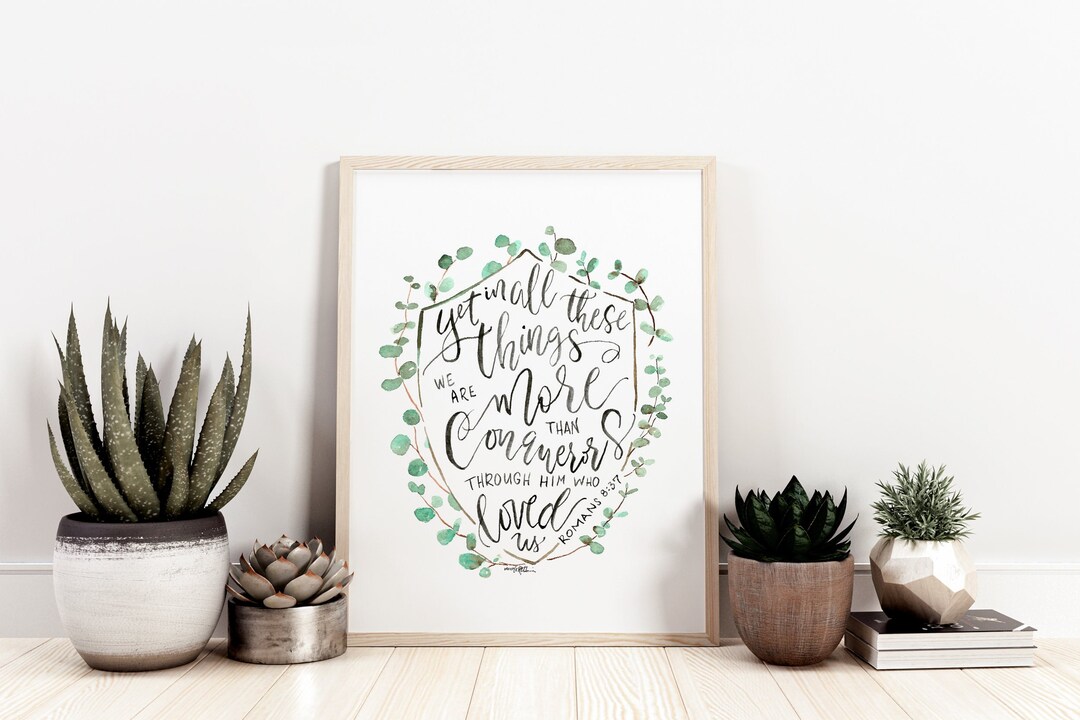 More Than Conquerors Scripture Verse Inspirational Watercolor Print ...