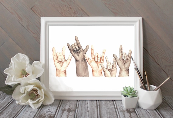 Sign Language I Love You Hands Watercolor Print ASL Hands | Etsy
