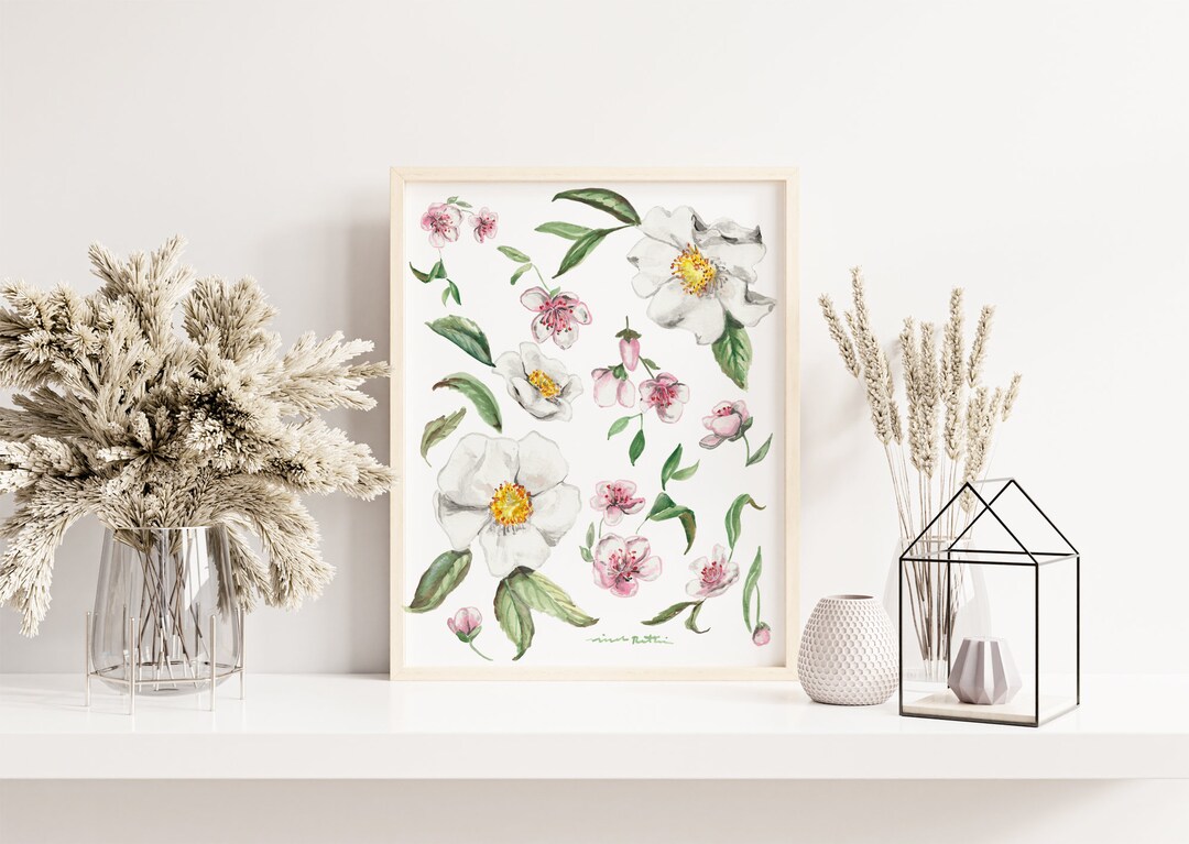 Cherokee Rose and Peach Blossoms Watercolor Print, Floral Collage - Etsy