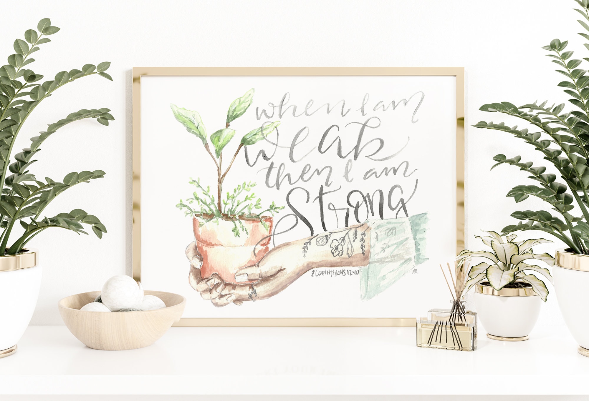 When I Am Weak Then I Am Strong Bible Verse Watercolor Handlettering ...