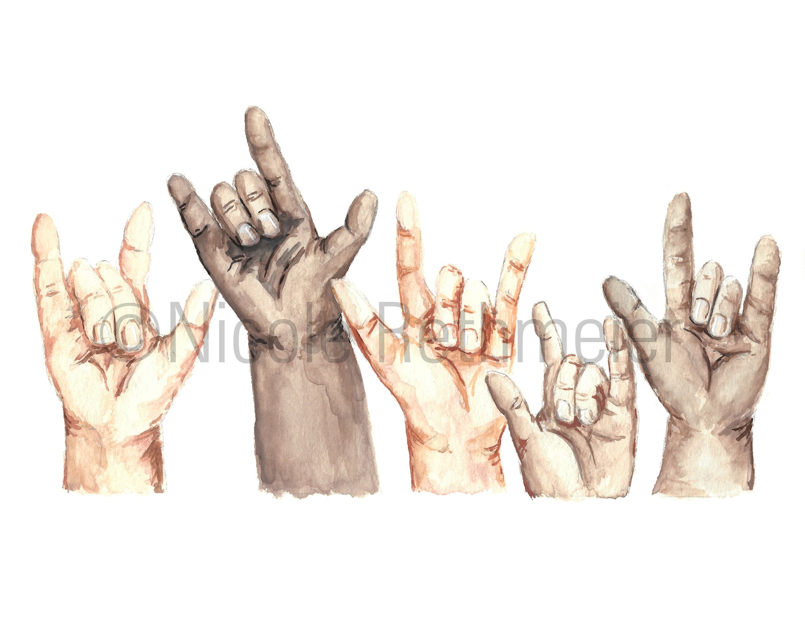 Sign Language I Love You Hands Watercolor Print ASL Hands - Etsy