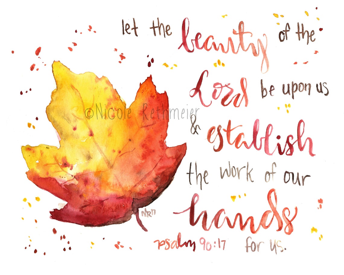 Fall Leaf Watercolor Handlettering Bible Verse Calligraphy | Etsy