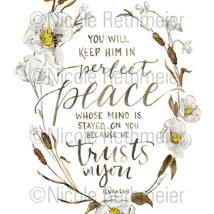 Perfect Peace Scripture Verse Inspirational Watercolor Print - Isaiah ...