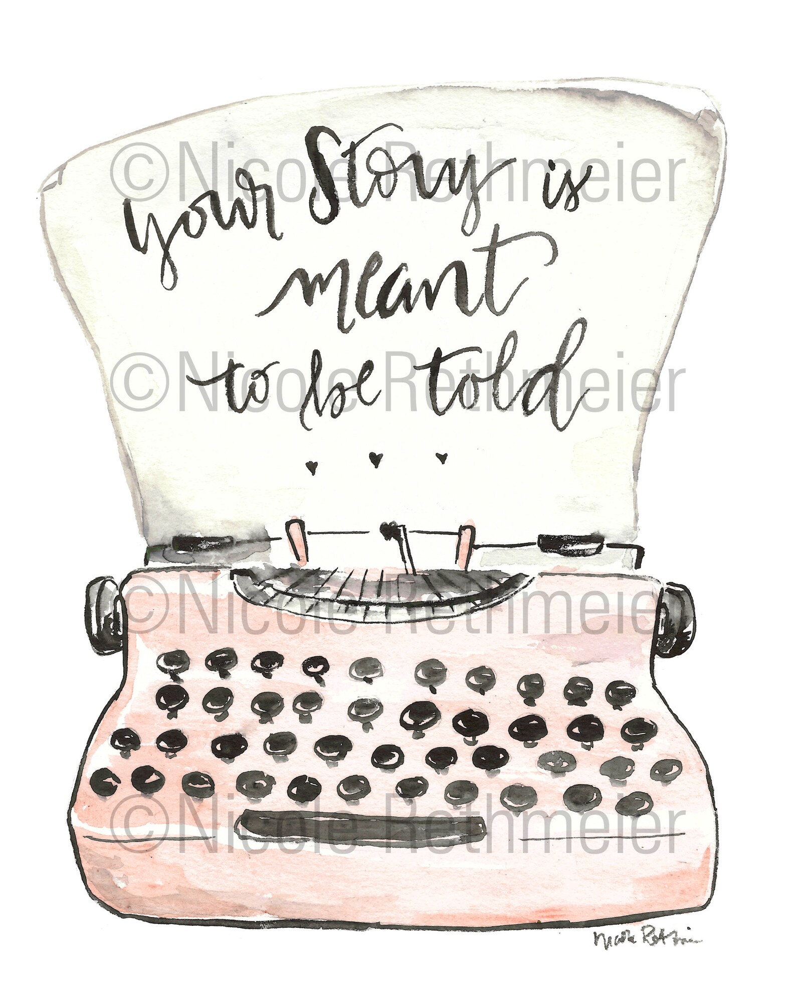 Typewriter Inspirational Watercolor Print TWO Color Options | Etsy