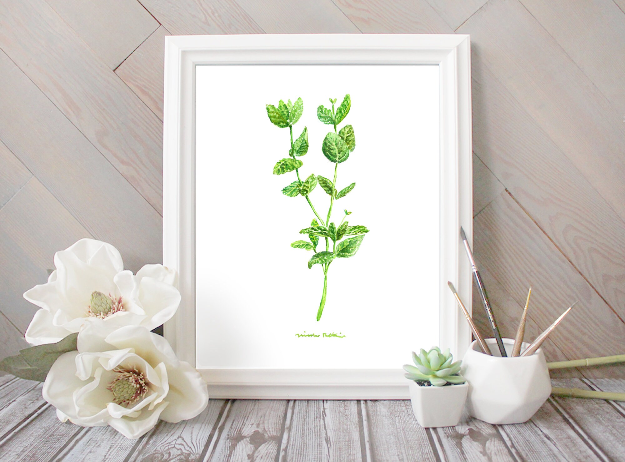 Watercolor Mint Sprig - Botanical Art Watercolor, Essential Oil Plant ...