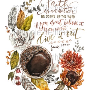 Fall Faith Quote Christian Wall Art, Coffee and Fall Flowers ...