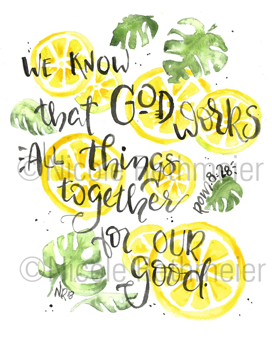 Lemons Scripture Verse Watercolor Print Romans 8:28 - Etsy