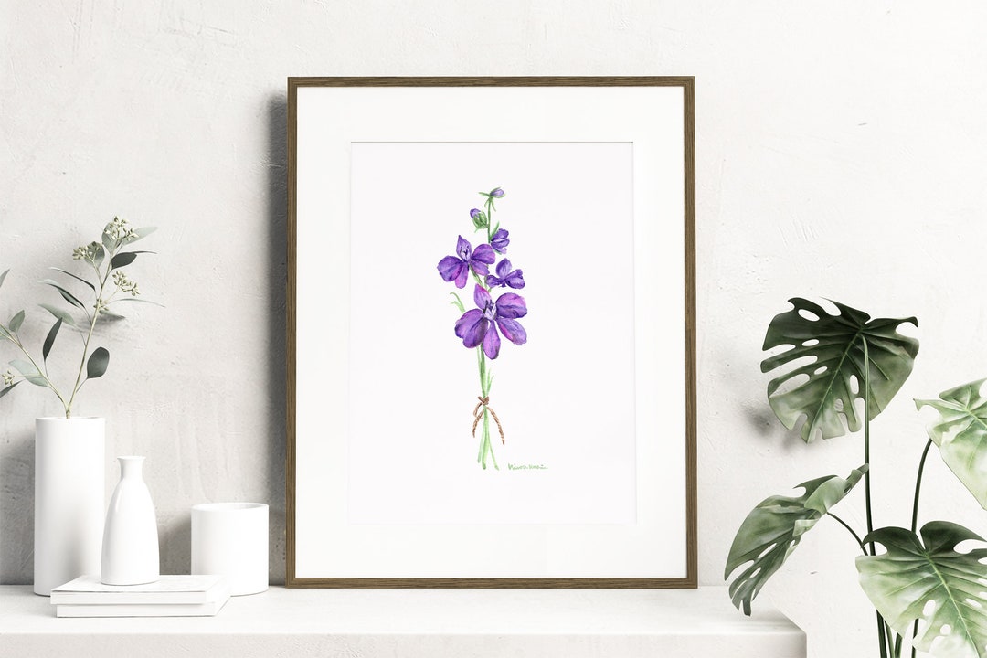 Watercolor Larkspur Flowers - Botanical Art Watercolor, Birth Month ...