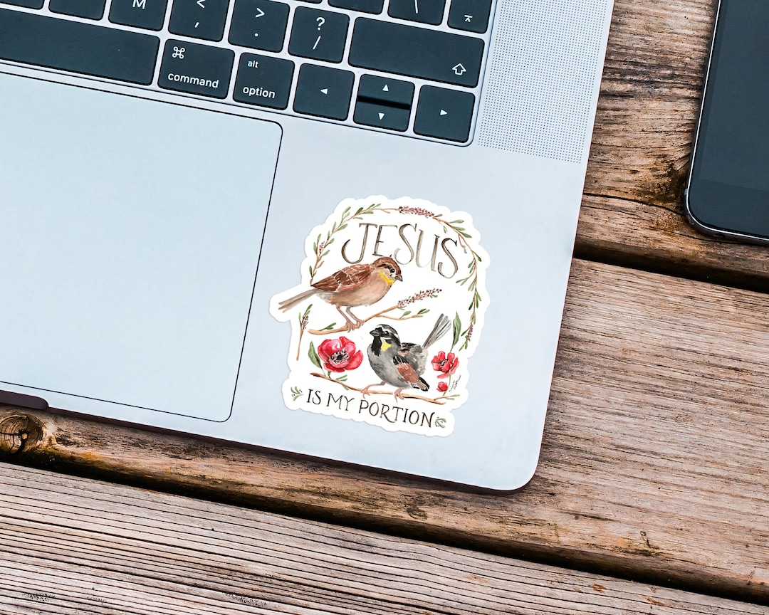 Jesus is My Portion Sticker: Hand-lettered Bible Verse, Floral Sparrow ...