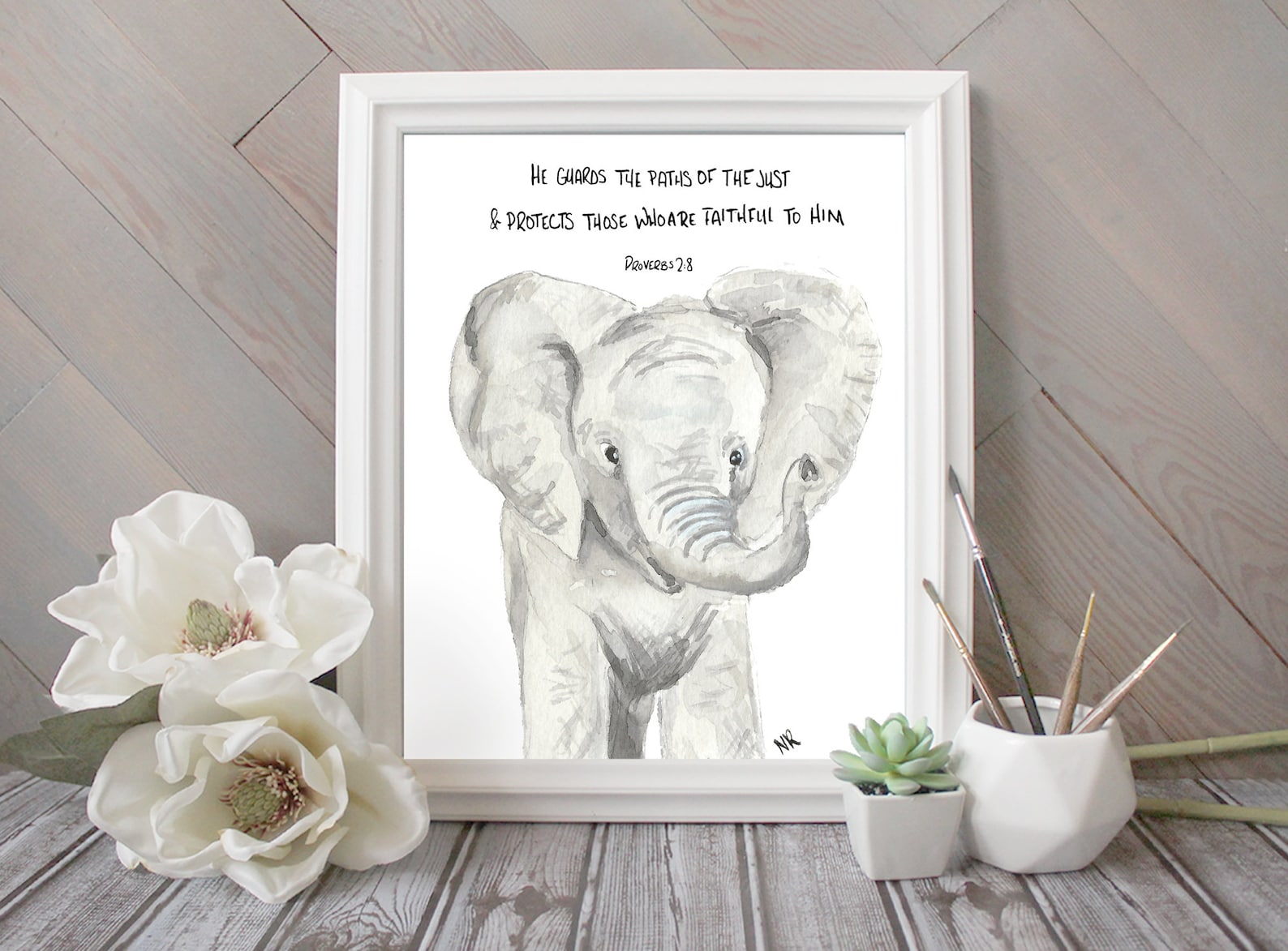 Elephant Bible Verse Watercolor Handlettering Print - Proverbs 2:8 | He ...
