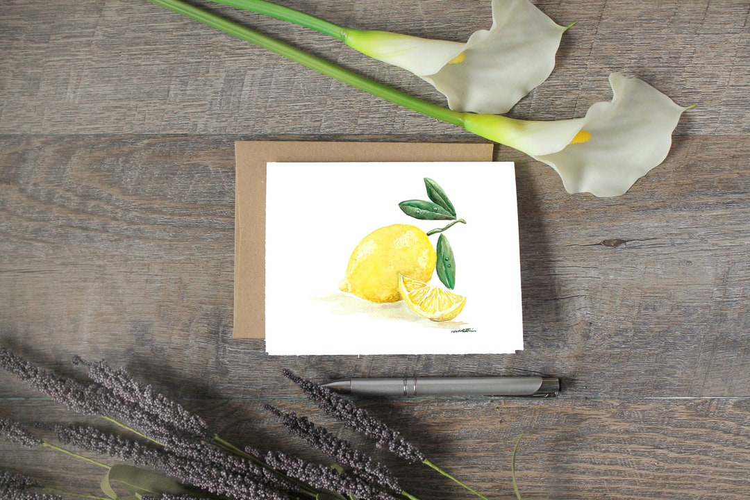 Lemon Watercolor Card, Blank Note Card Inside With Envelope - Etsy