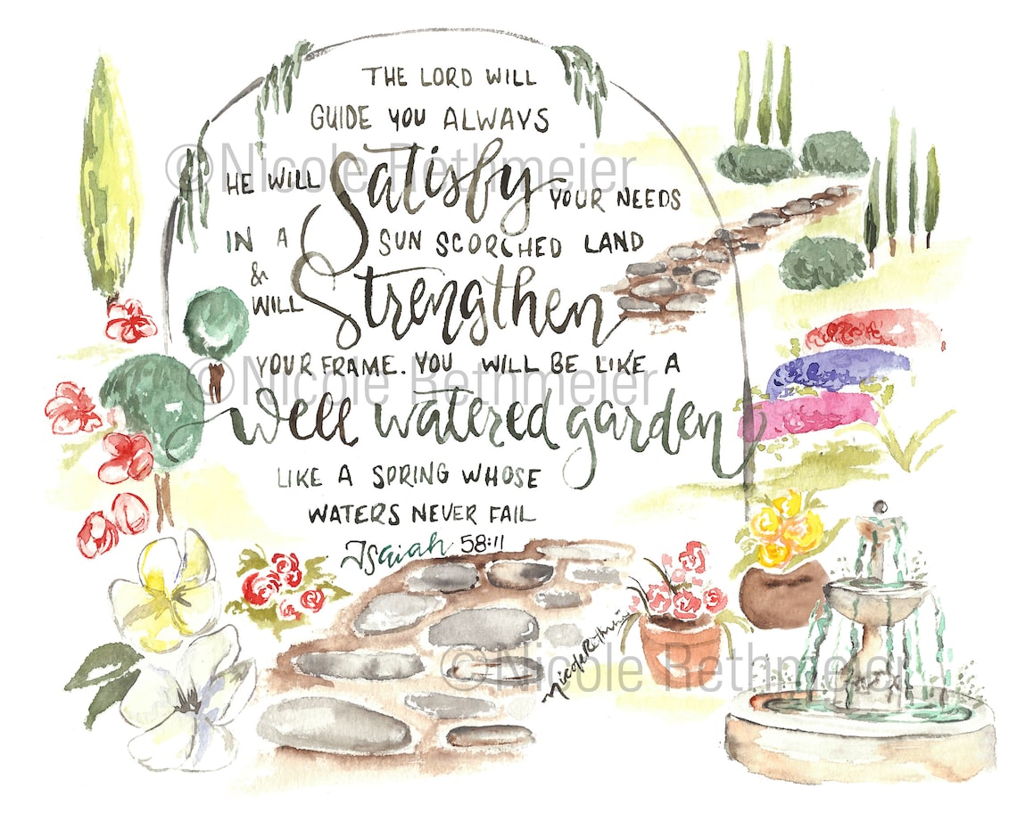 Garden Scripture Verse Inspirational Watercolor Print Isaiah | Etsy