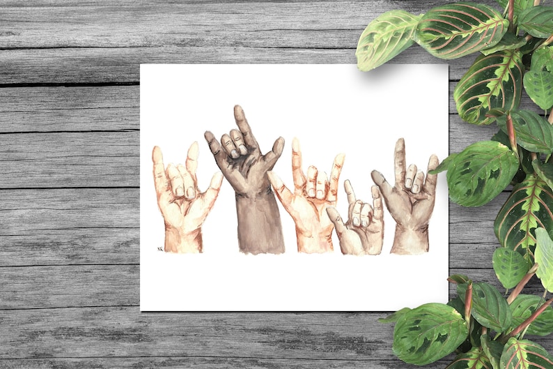 Sign Language I Love You Hands Watercolor Print ASL Hands - Etsy