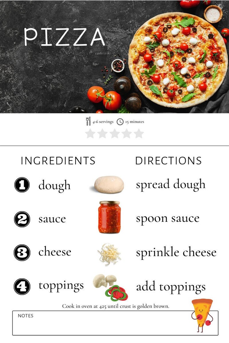 First Recipes - Pizza Recipe Card - Etsy