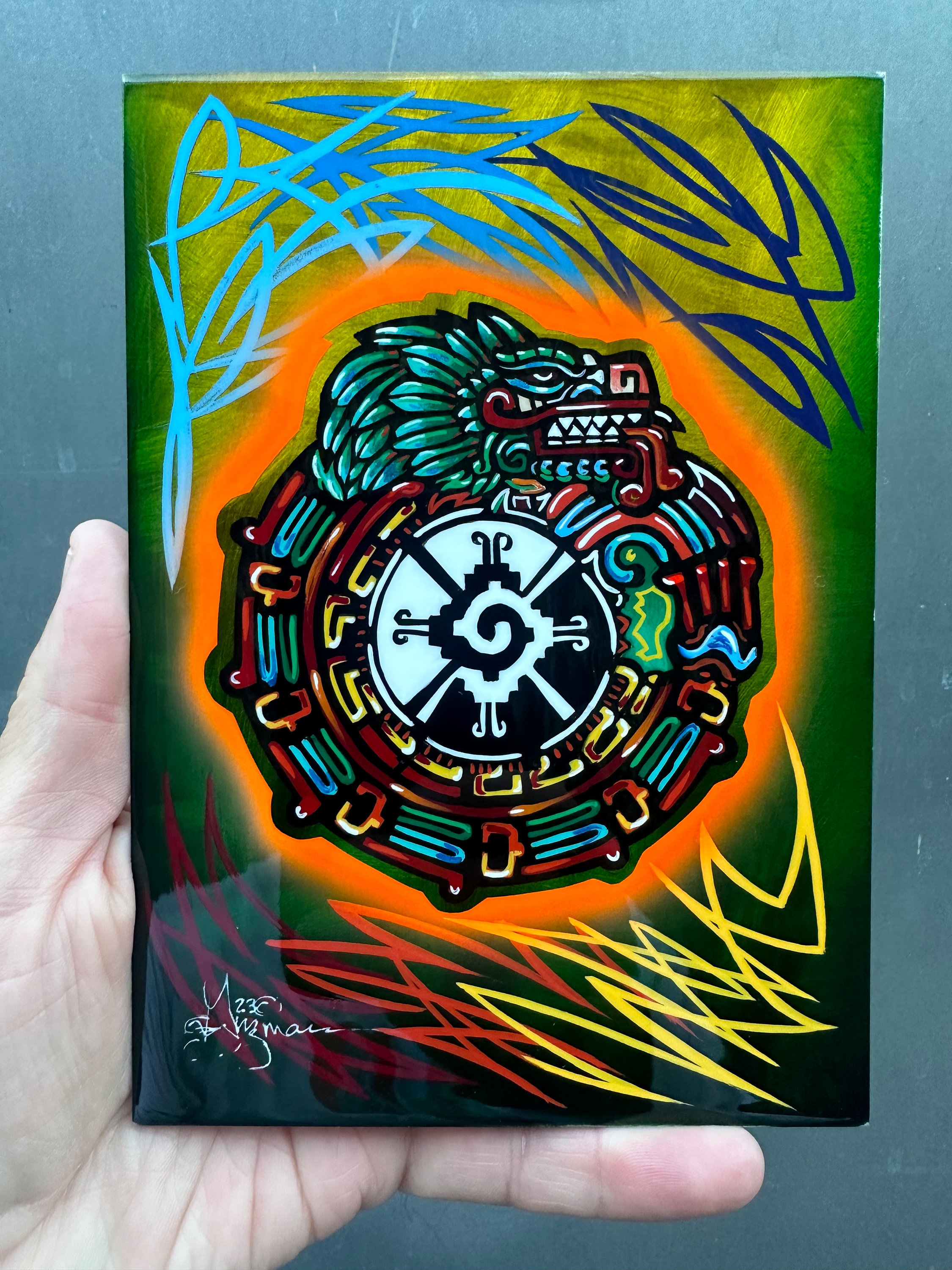 Hunab Ku Quetzalcoatl Symbol Original Painting on Aluminum Panel 5” X 7 ...
